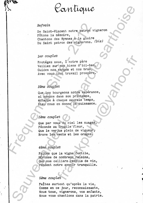 Cantique de la Saint Vincent | La Sarthe en Chansons